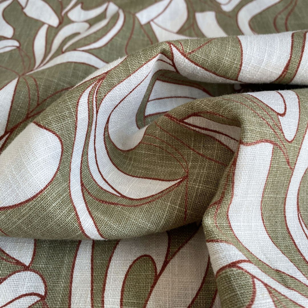 Washed Linen Mix Fabric - Abstract - Olive